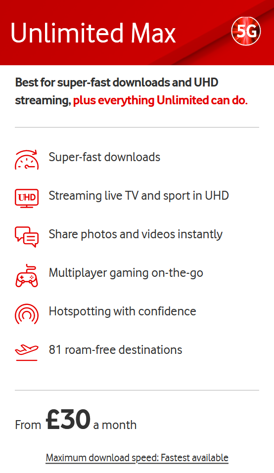 Vodafone Unlimited Data Plans: Unlimited Max, Unlimited & Lite Compared