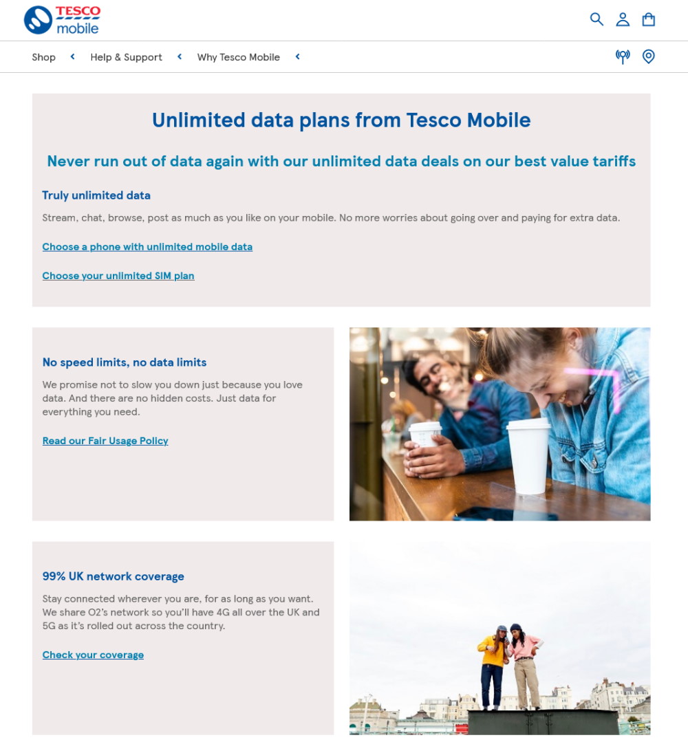 Tesco Mobile Unlimited Data Plans: With 5G From O2