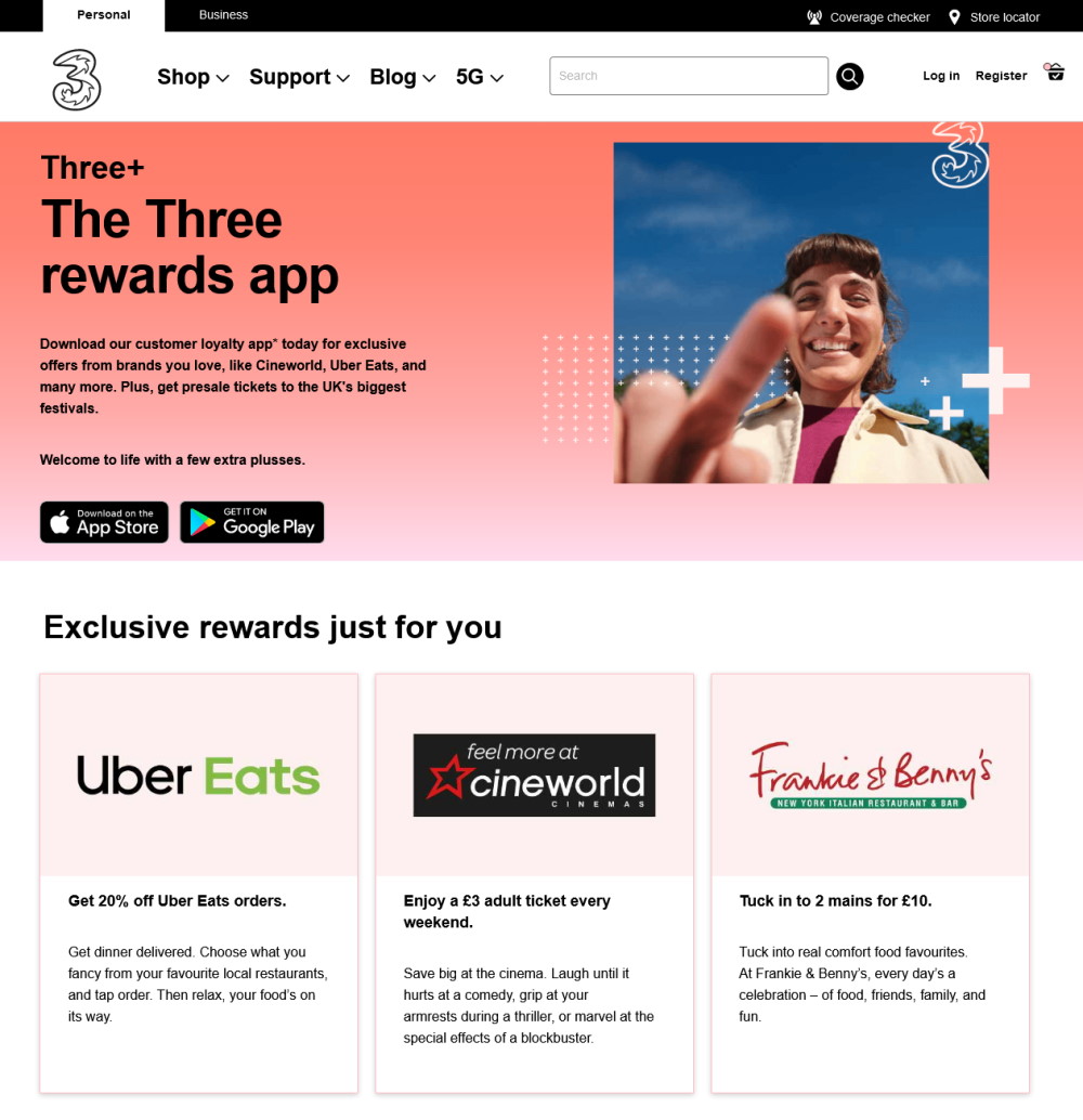 Three+ Rewards App: Exclusive Offers for Three Mobile Customers