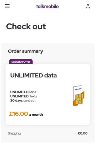 Talkmobile Unlimited Data: £16pm with Vodafone 5G (30 Day Plan)