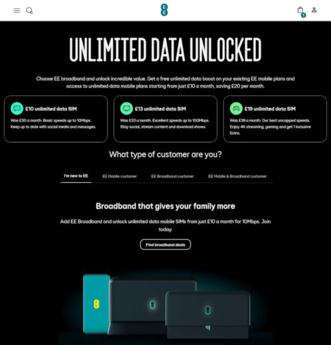 EE SIM Only Deals: 20GB Data For £10 & 50GB Data For £13