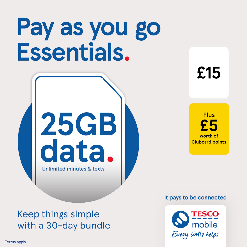 Tesco Mobile Essentials Deal: Get £5 in Clubcard Points